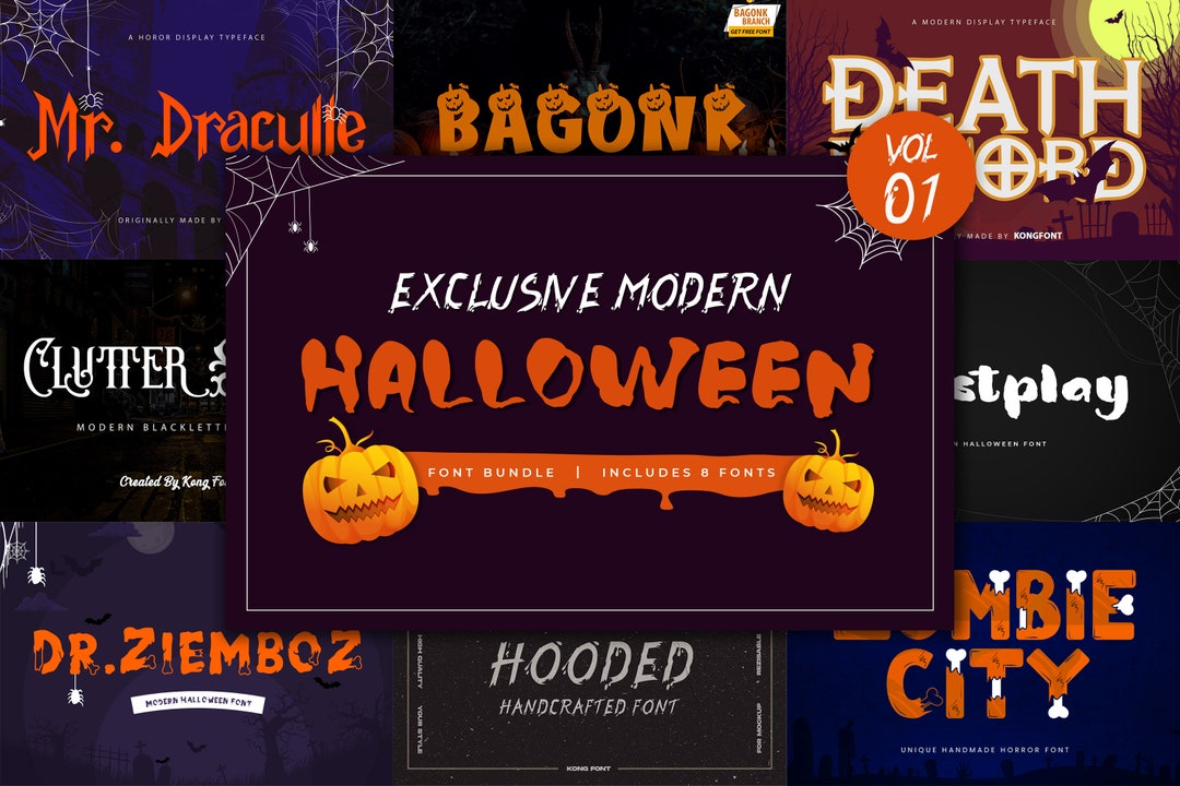 Modern Halloween Font Bundle, Halloween, Spooky Font, Modern Halloween ...