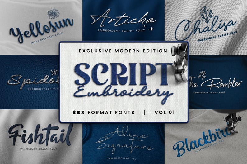 Modern Script Embroidery Font Bundle, Script Font, Embroidery Font ...