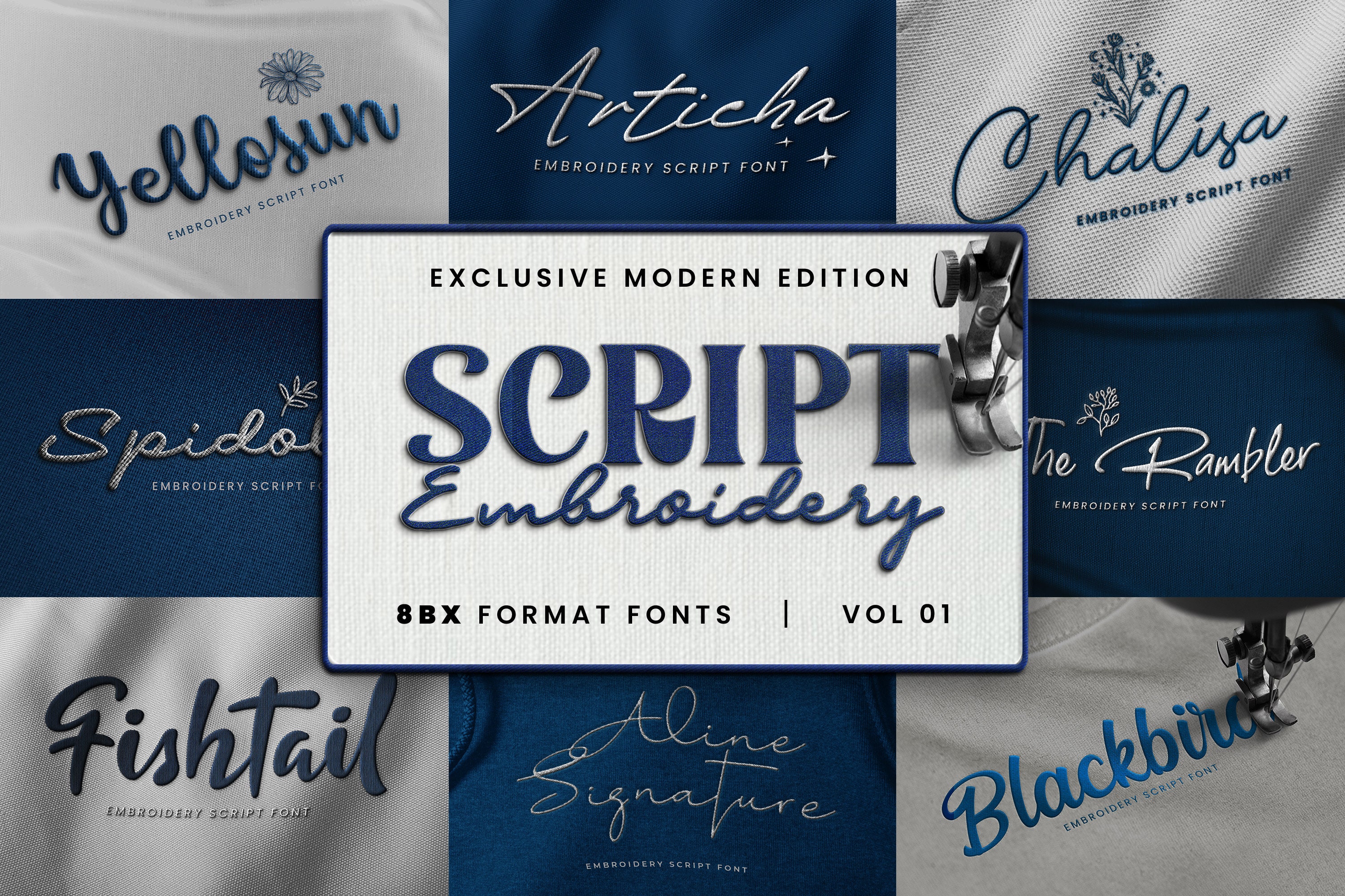 Modern Script Embroidery Font Bundle, Script Font, Embroidery Font ...