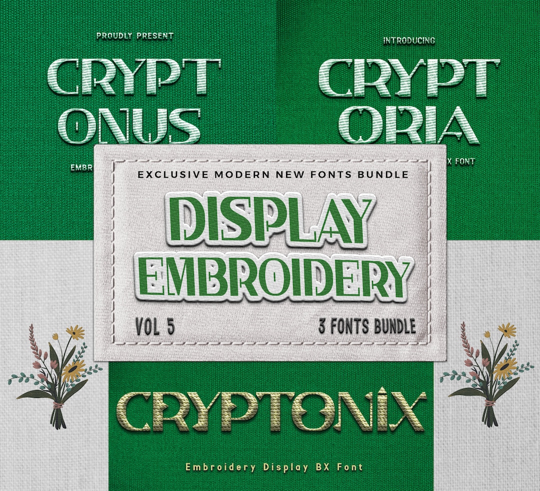 Embroidery Font Bundle, Modern Display Fonts Vol 5 (digital Download ...