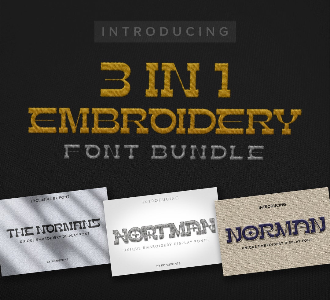 Embroidery Fonts, Font Bundle, Display Fonts - 3-in-1 Embroidery Font ...