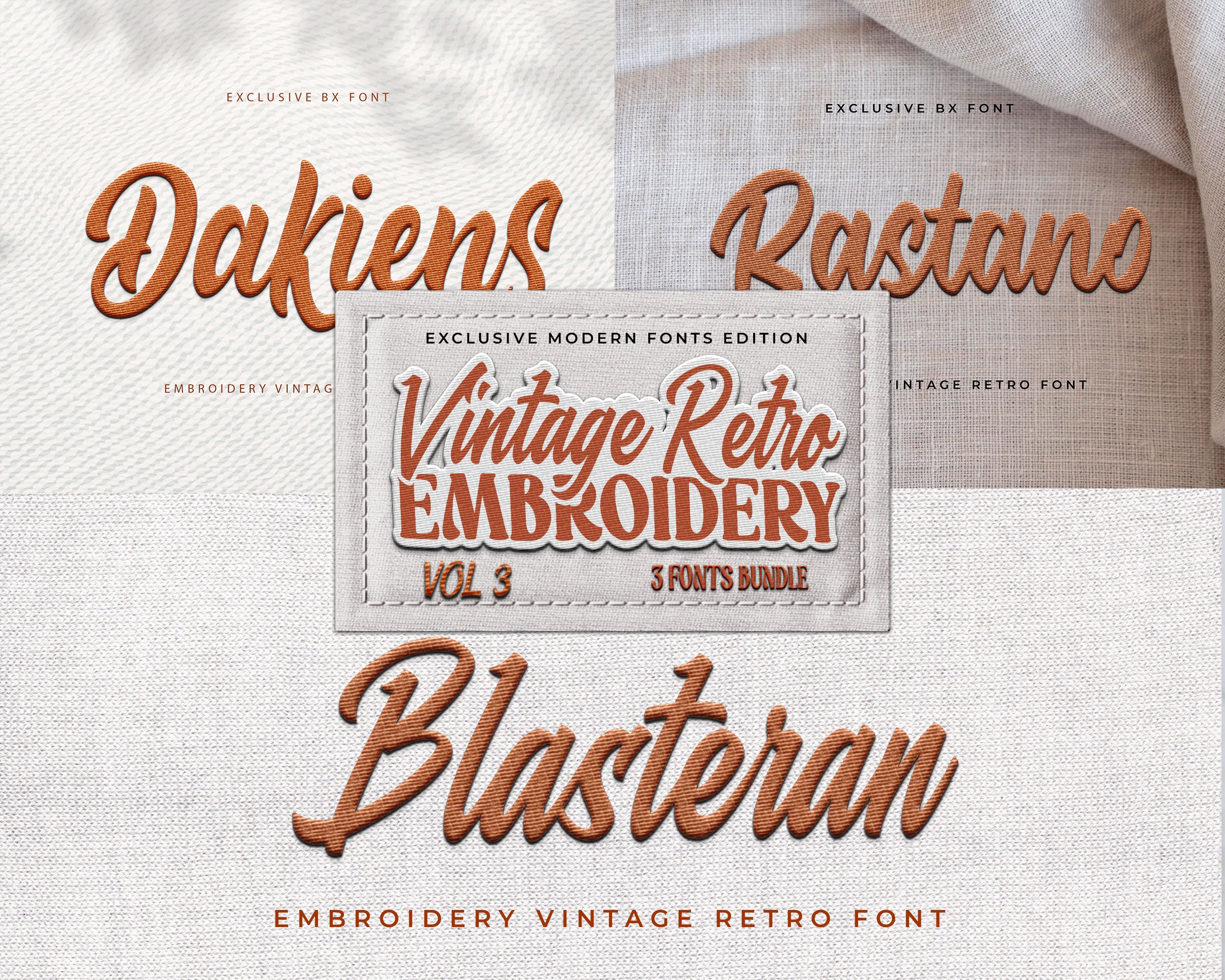 Modern Embroidery Font, Embroidery Font, Font Bundle, Retro Font ...