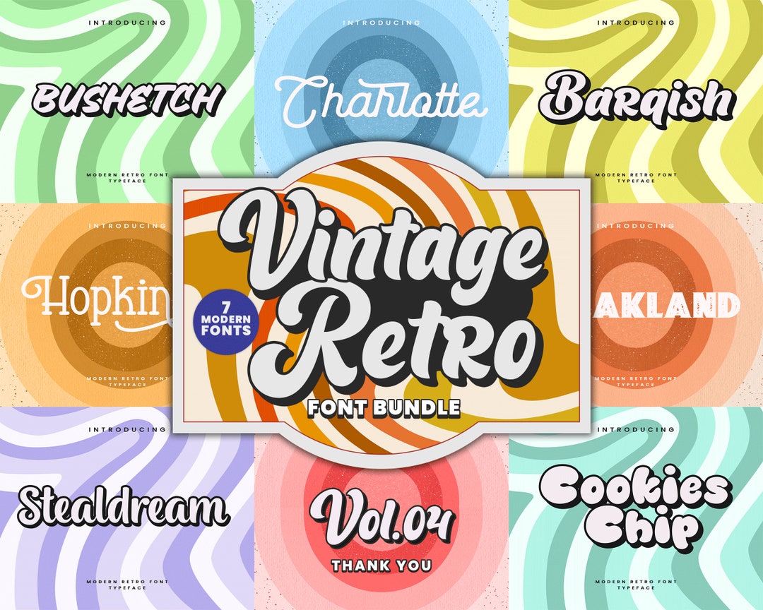Vintage Retro Font Bundle | Instant Download | Canva, Cricut, Procreate ...