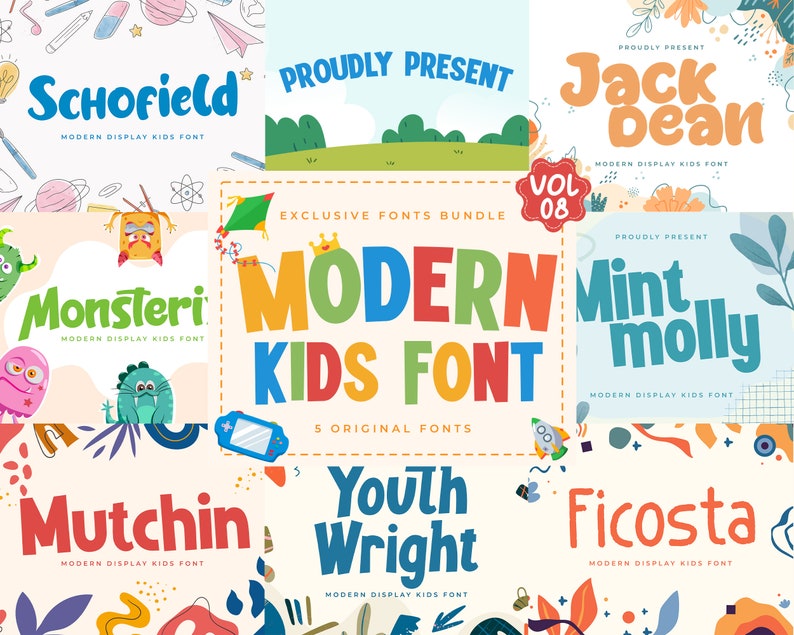 Modern Kids Font Bundle, Cricut Fonts, Girly Fonts, Fun Font, Friends ...