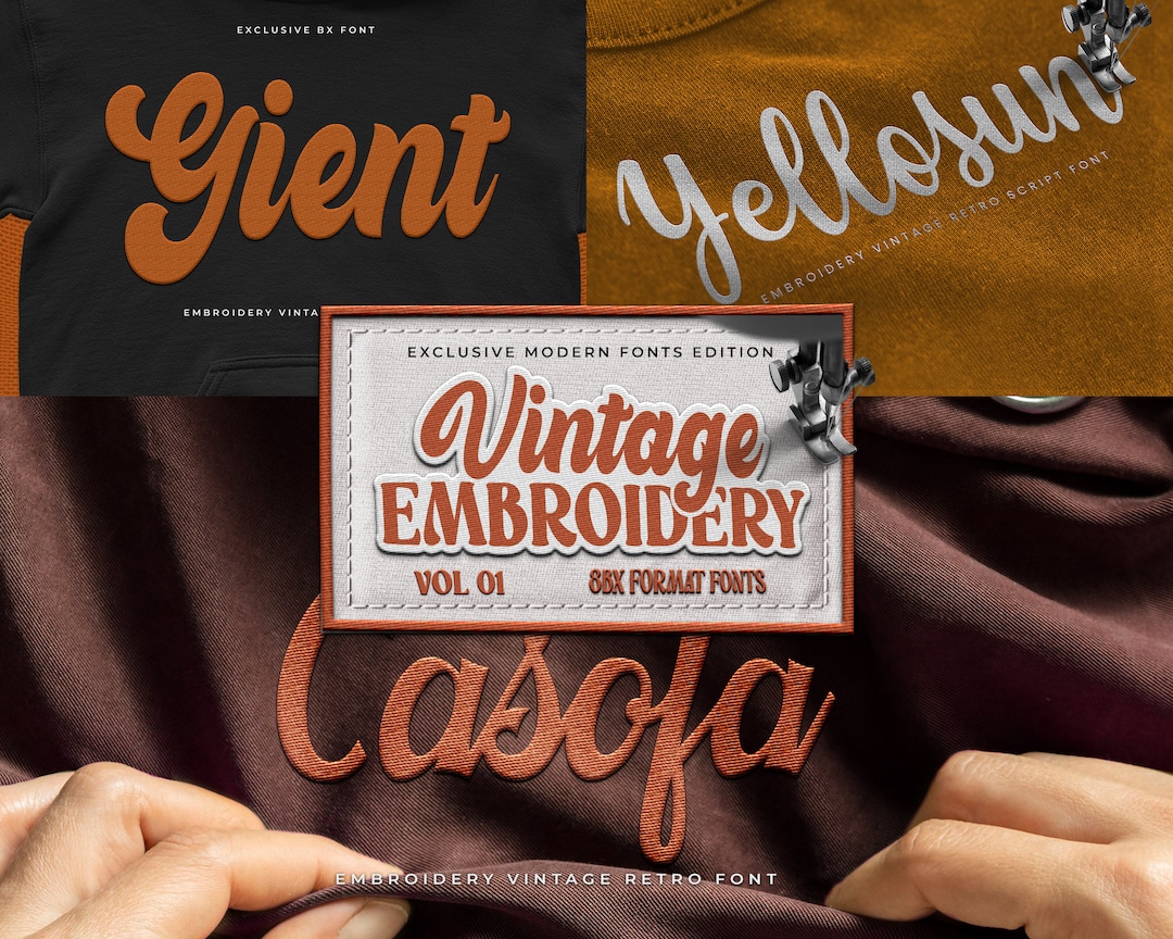 Modern Embroidery Retro Font Bundle, BX Embroidery Fonts, Applique ...