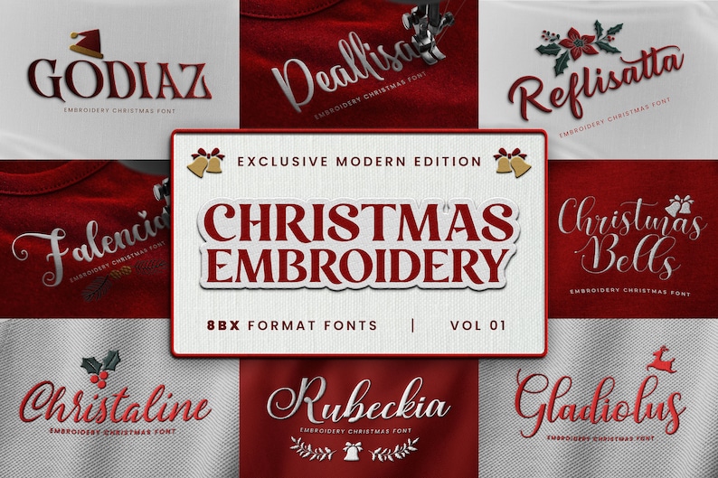Modern Christmas Embroidery Font Bundle, Christmas Designs, Machine ...
