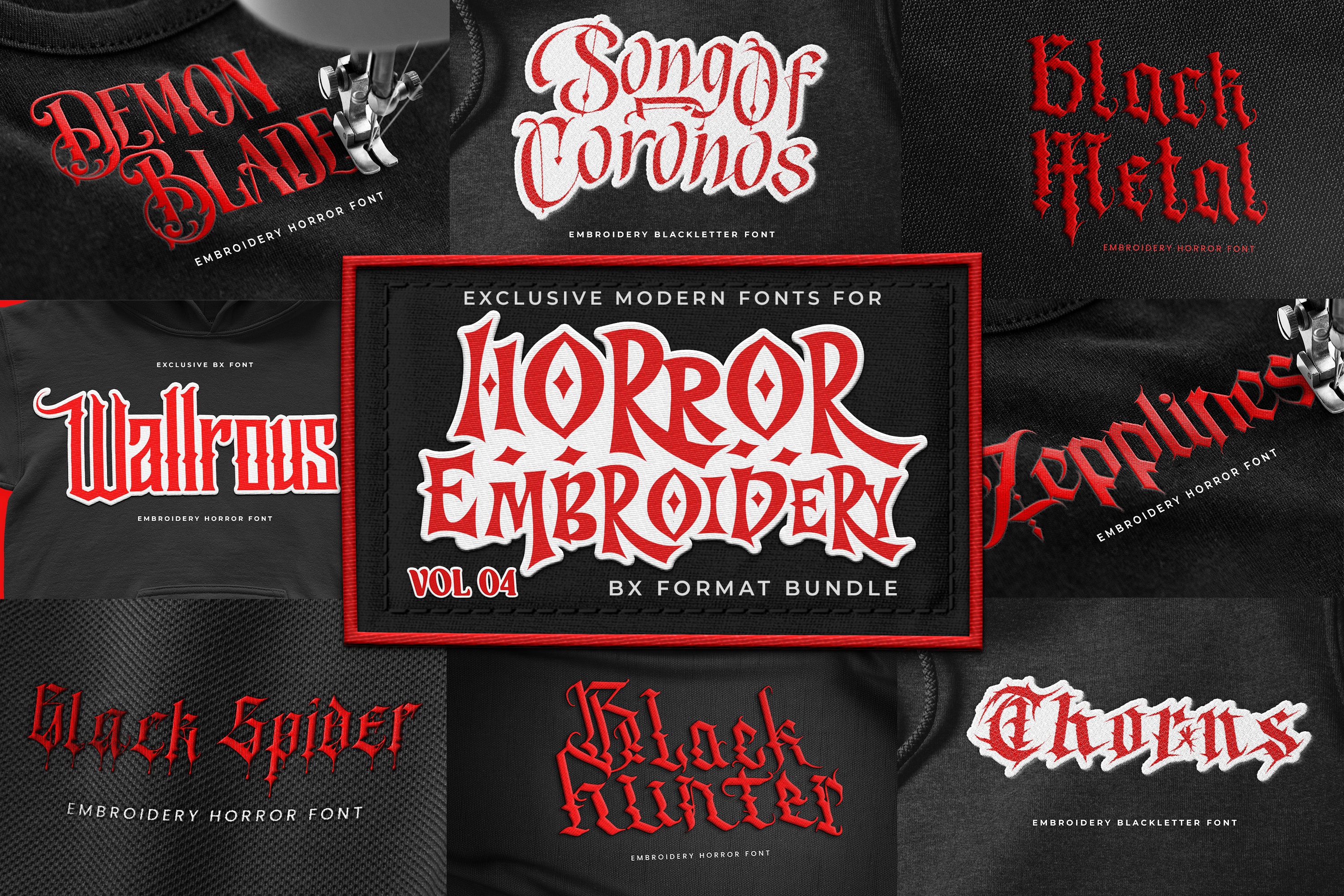 Modern Horror Embroidery Font Bundle, Embroidery Font, Groovy Font ...