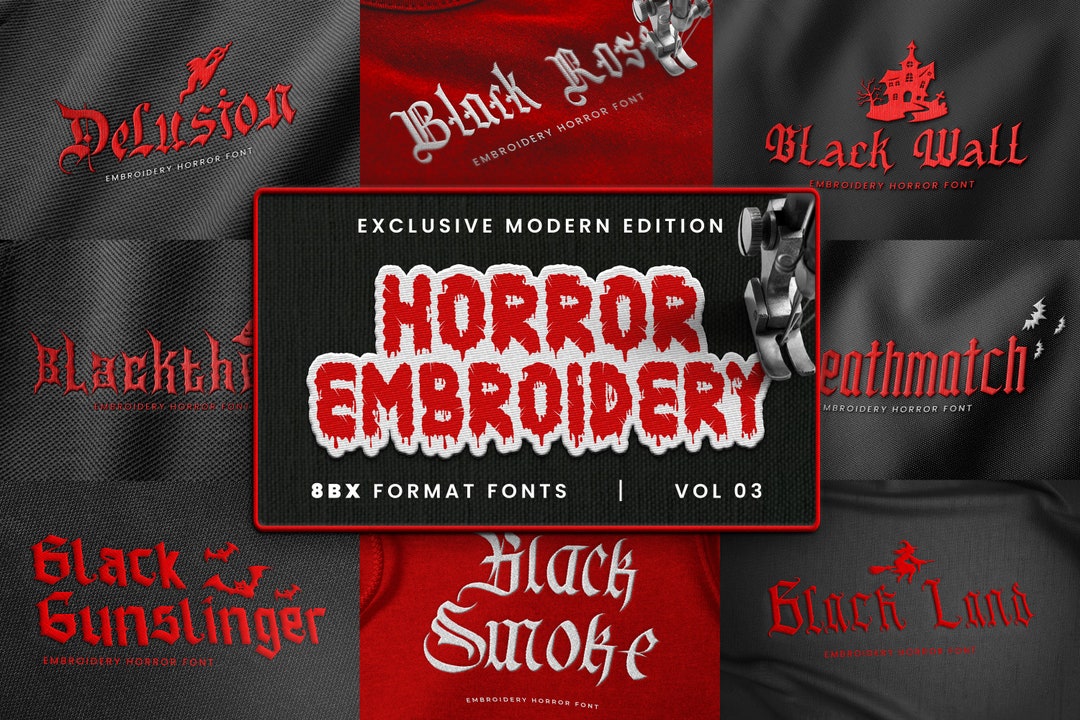 Modern Horror Embroidery Font Bundle, Embroidery Font, Groovy Font ...