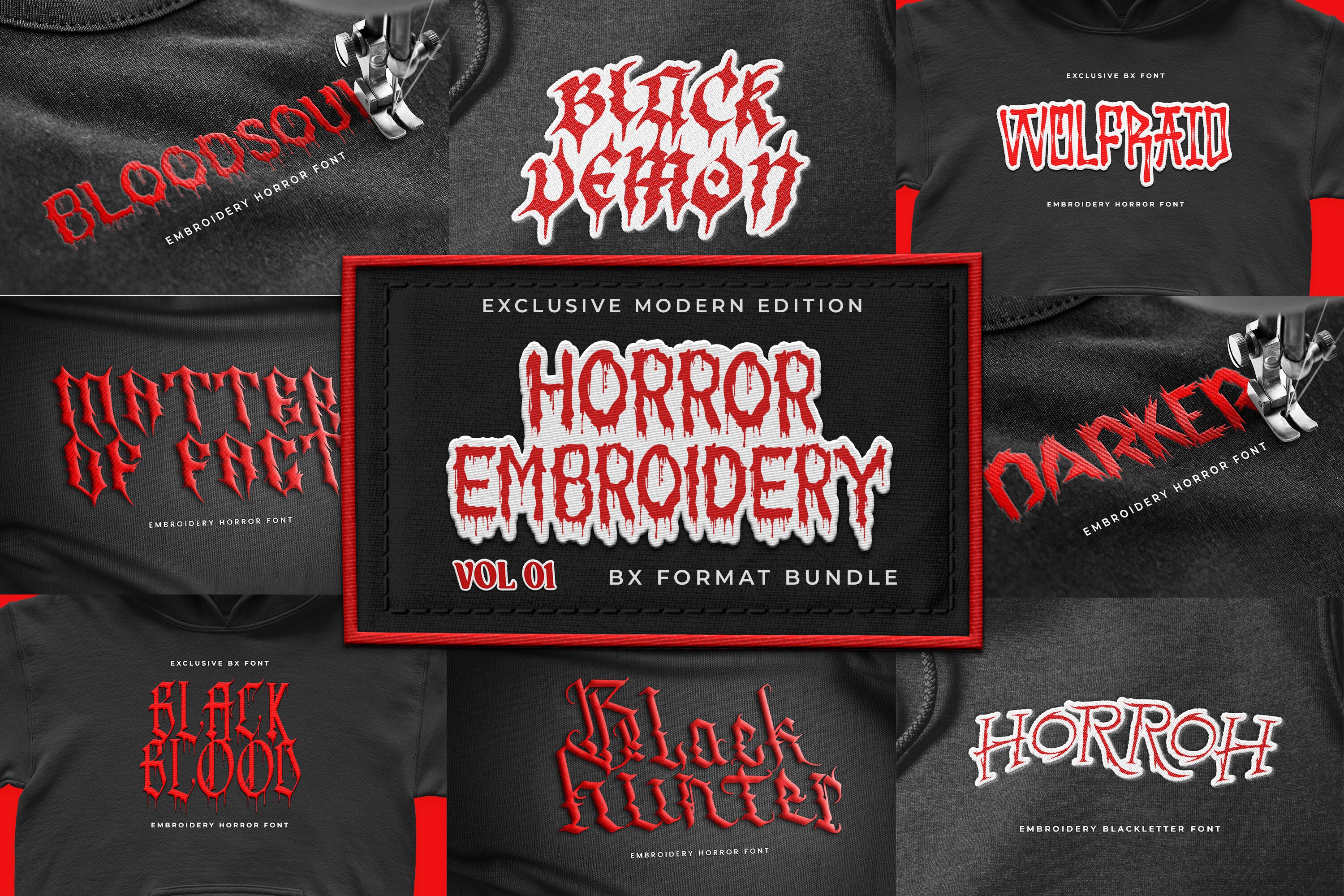 Modern Horror Embroidery Font Bundle, Halloween Font, Embroidery Font ...