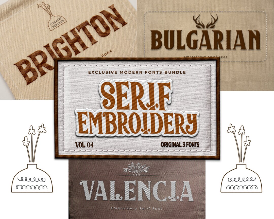 Embroidery Font Bundle, Classic Font - Elegant Serif Embroidery Font ...