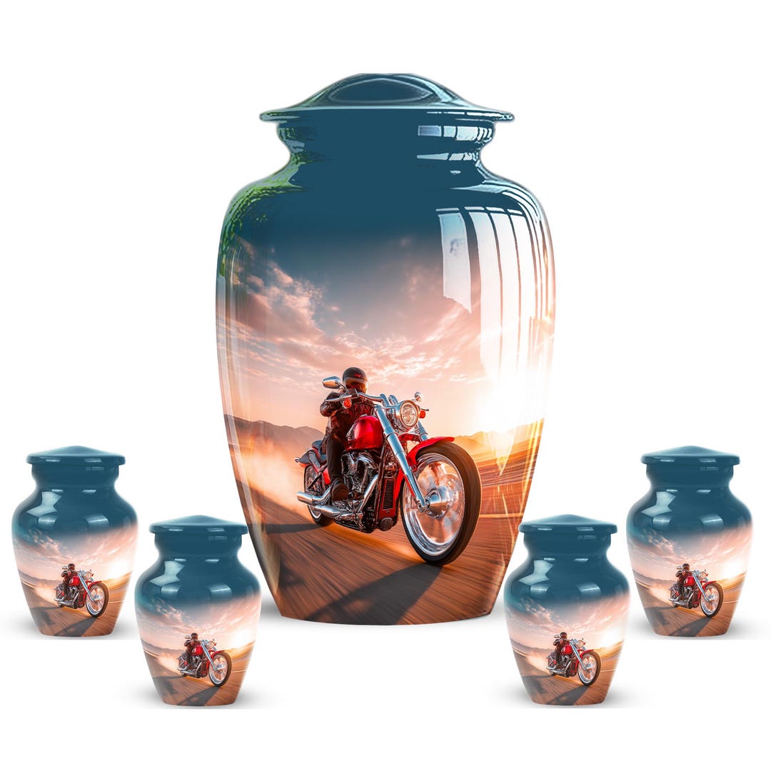 Personalized Motorcycle Cremation Urn for Ashes - Sunset Bike Urn for ...