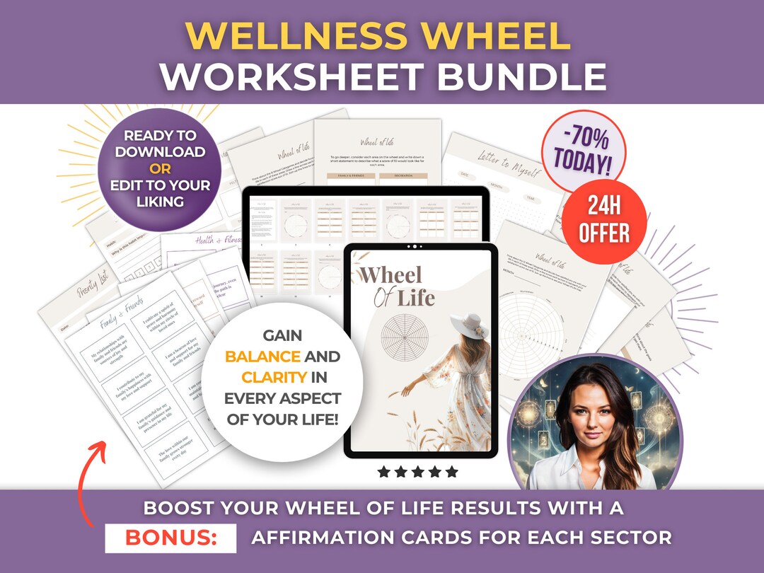 Wellness Wheel Worksheet Bundle, Wheel of Life Template for Life ...