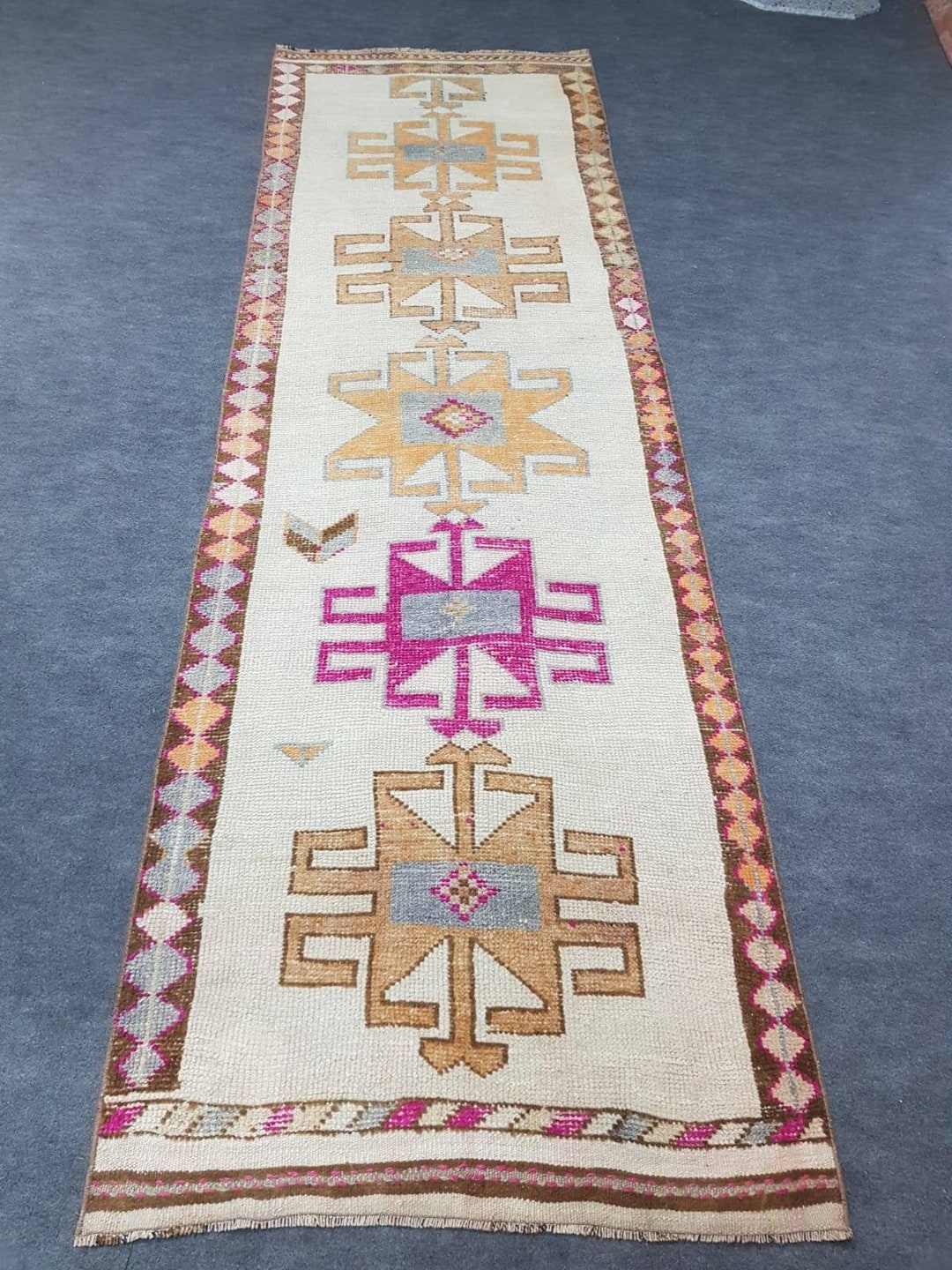 12' Vintage Runner White Turkish Long Runner White Hallway Rug 3x12 ...