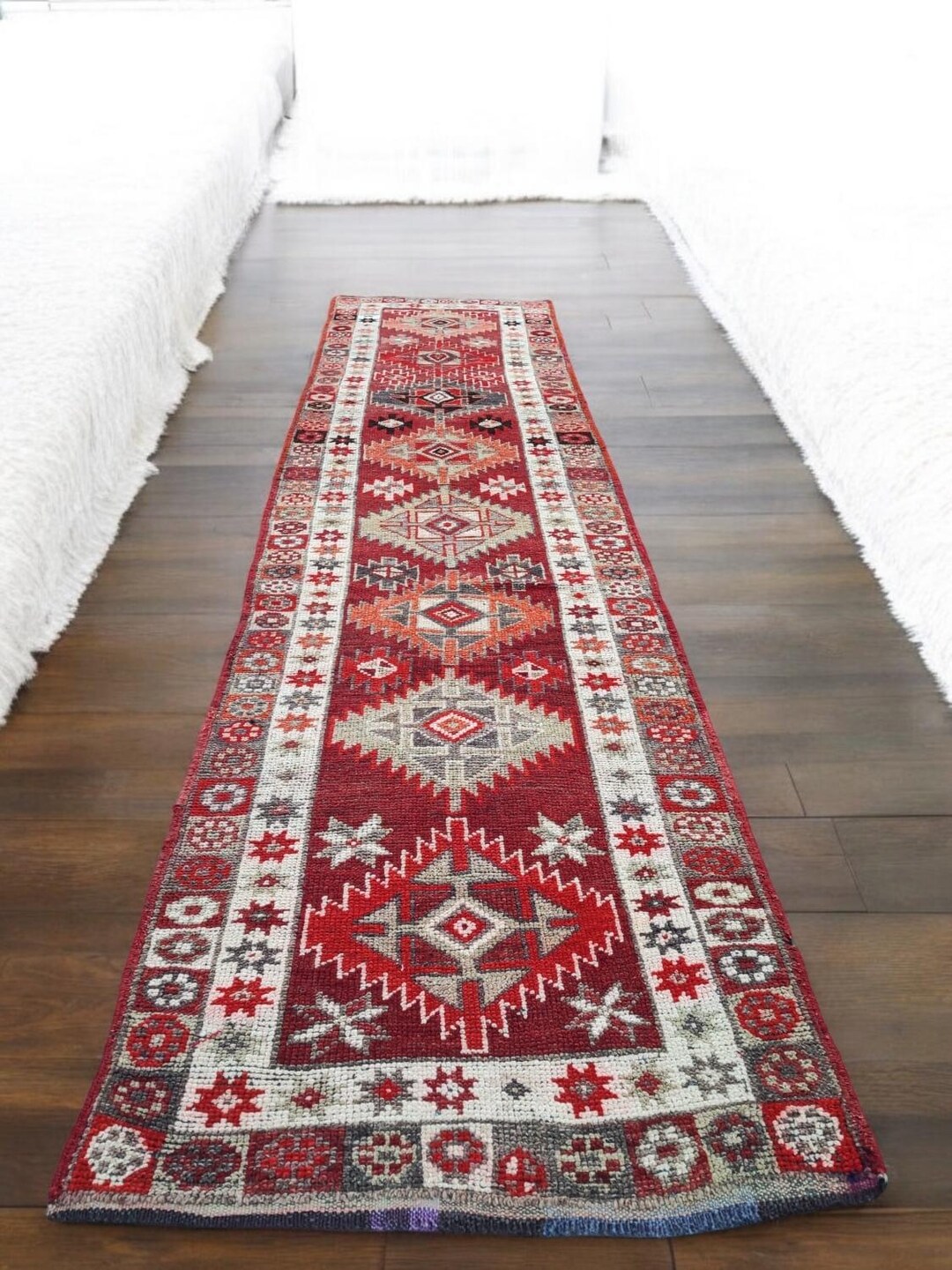Vintage Persian Runner Handwoven Wool Rug Bohemian Decor Geometric ...