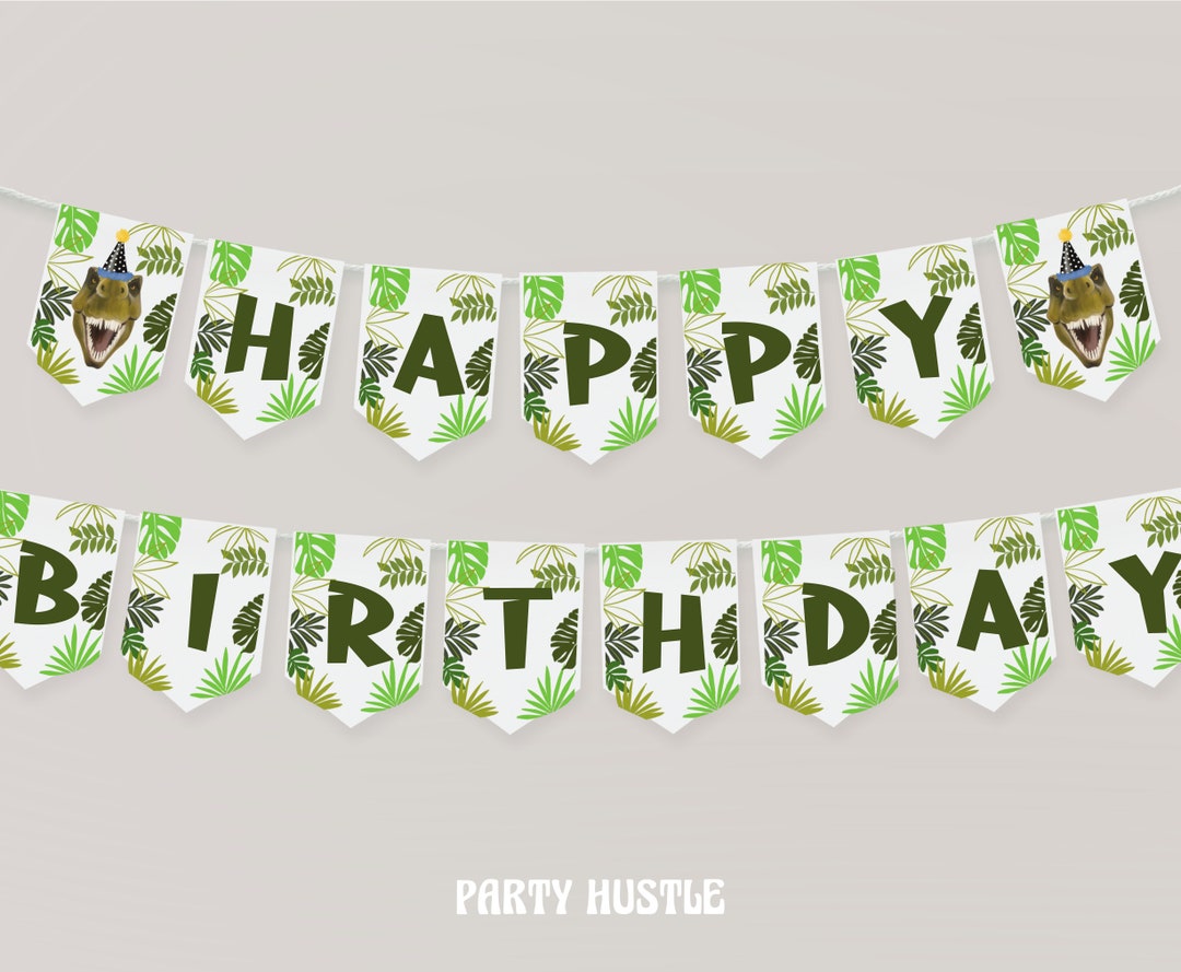 Printable Happy Birthday Dinosaur Banner | Boys Party Banner | Happy ...