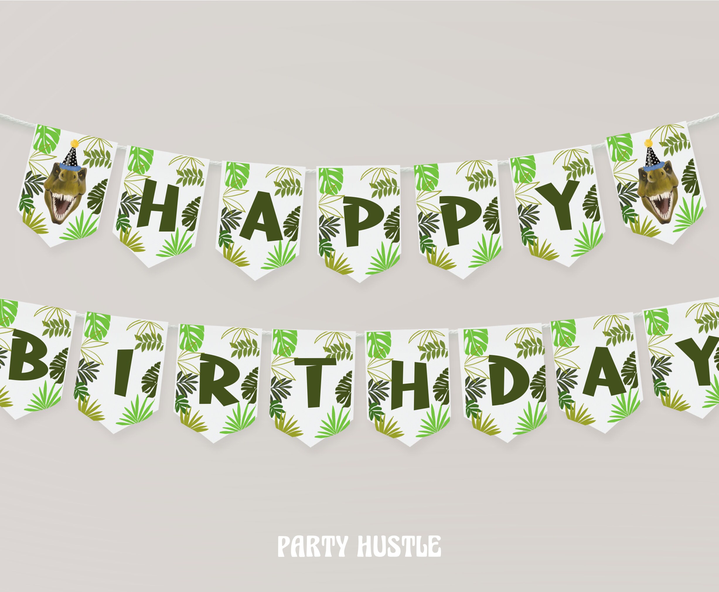 Printable Happy Birthday Dinosaur Banner Boys Party Banner Happy ...