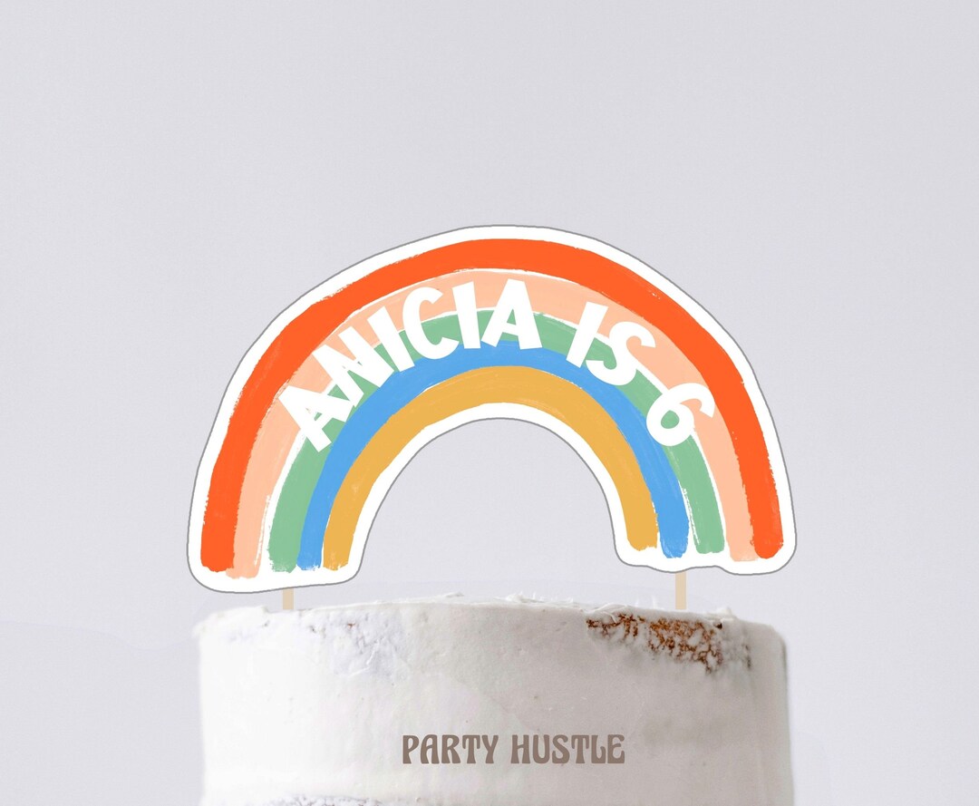 Editable Rainbow Cake Topper | Customisable Instant Download | Girls ...
