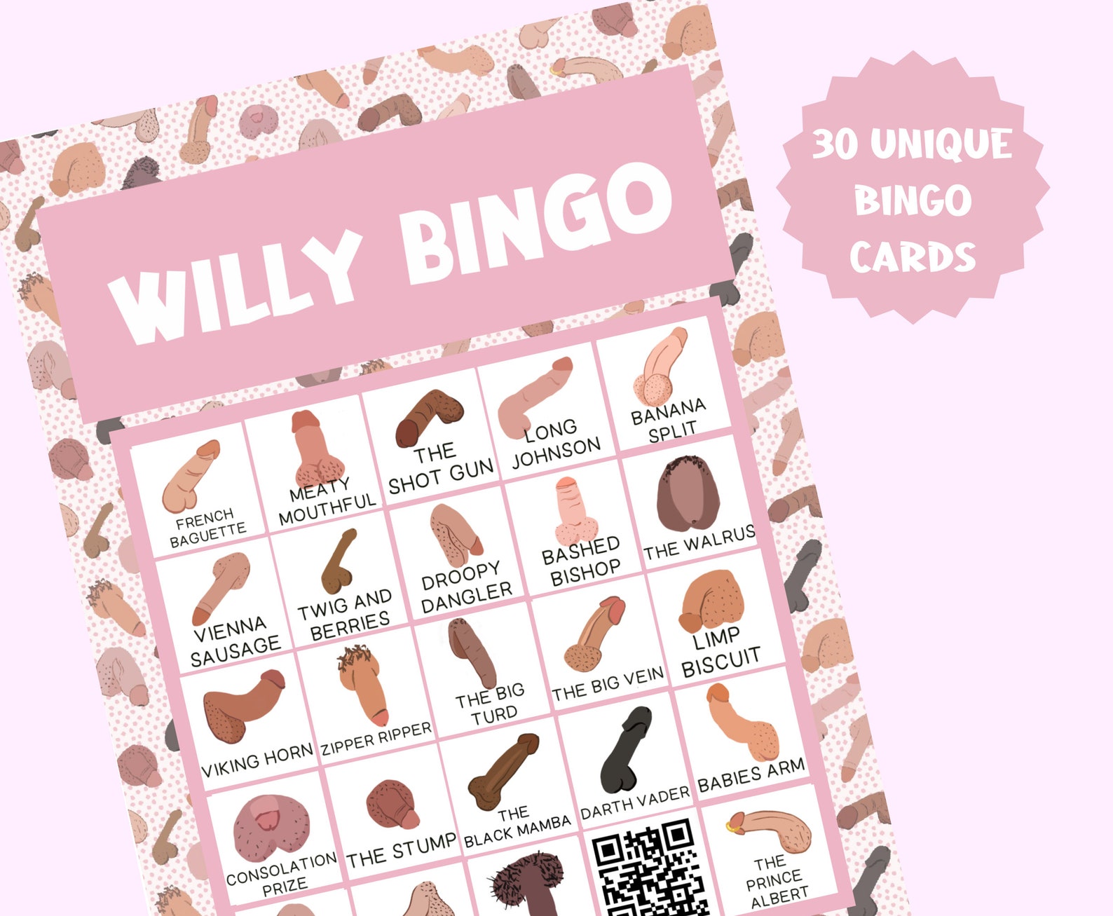Willy Bingo | Printable Bachelorette Party Bingo | Rude Hen Party Game ...