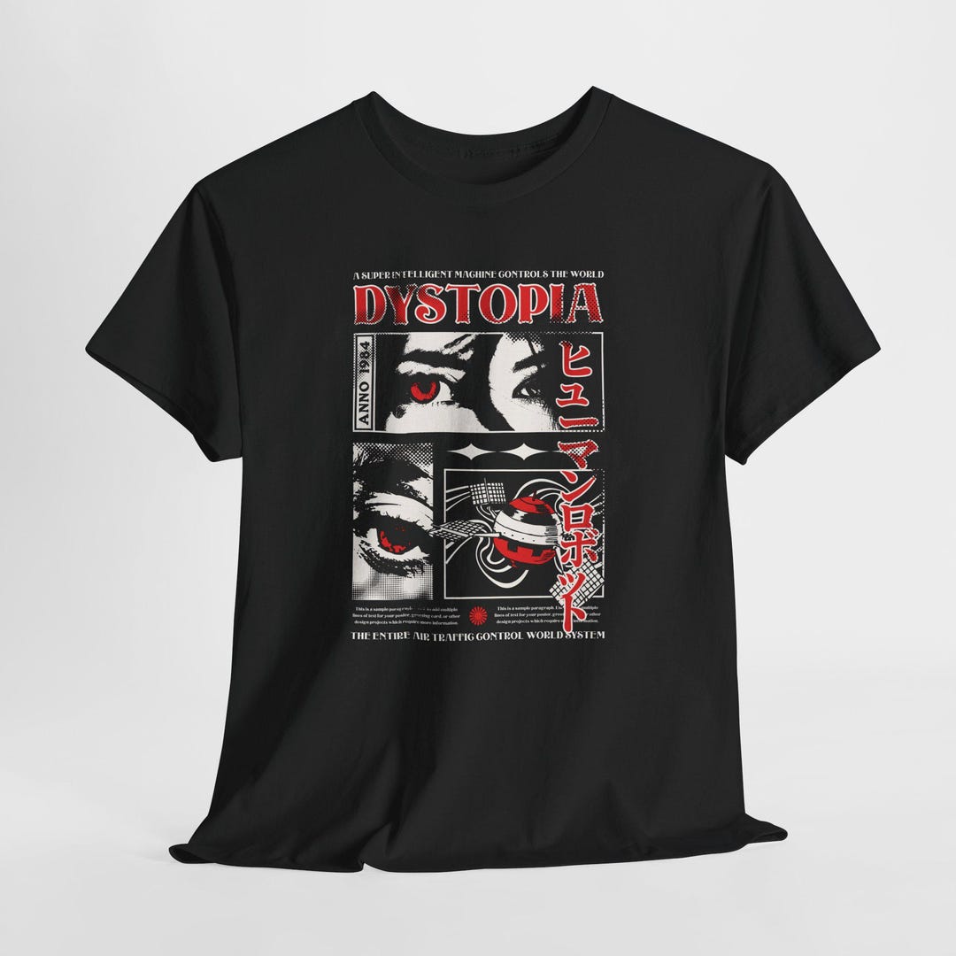 GANDAR® Dystopia Cyberpunk Eyes Tee | Japanese Text, Red Black Graphic ...