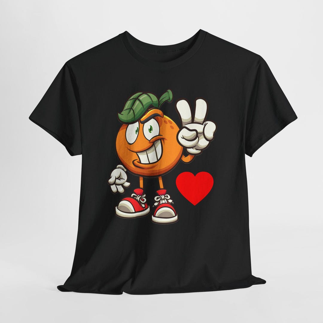 GANDAR® Cheeky Orange Character Peace Sign T-shirt | Cute Fruit Cartoon ...