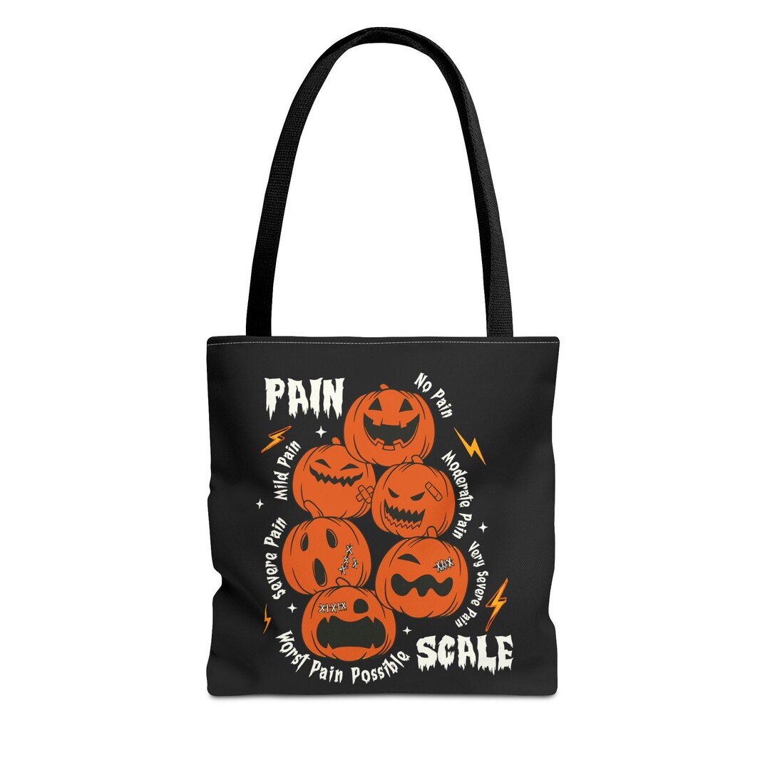 Halloween Pumpkin Pain Scale Tote Bag, Trick or Treat Bag, Spooky ...