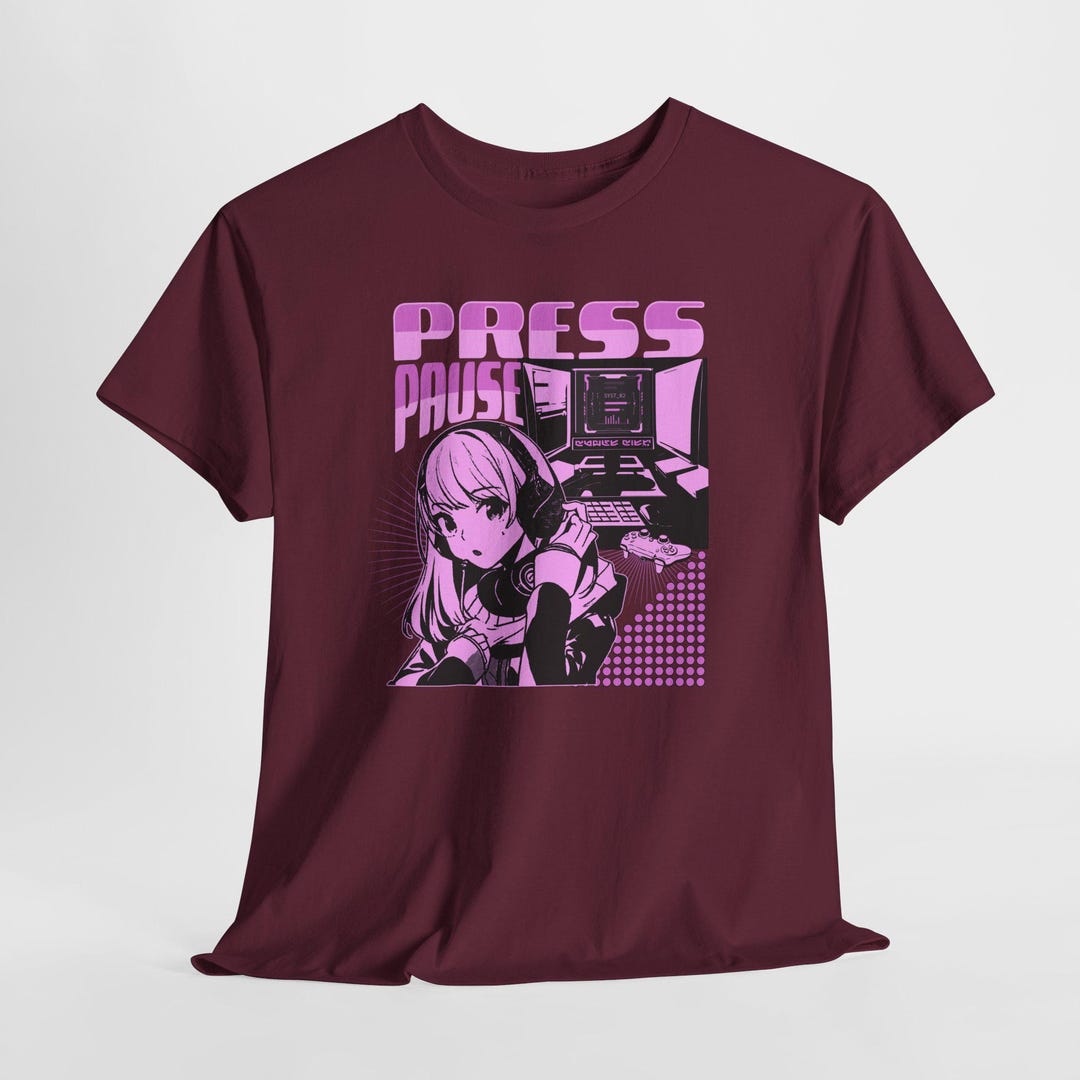 GANDAR® Press Pause Anime Girl Graphic Tee | Retro Gaming Aesthetic - Etsy