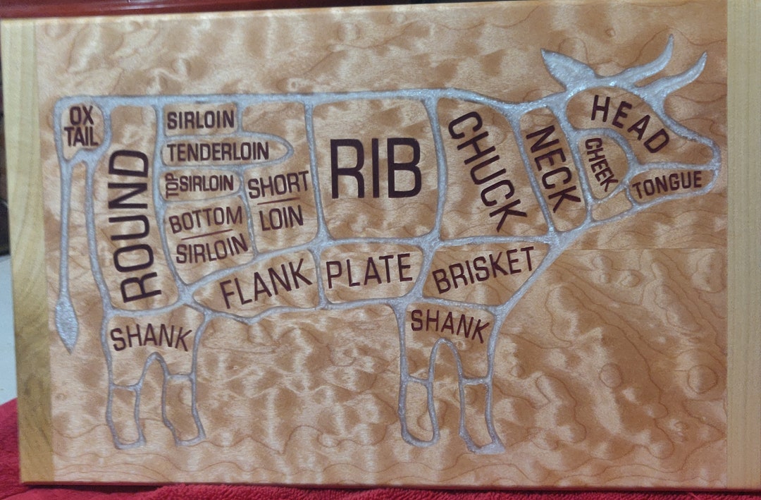 Beef Cuts Cutting Board Wood Epoxy Inlay Serving Kitchen Gift Cook ...