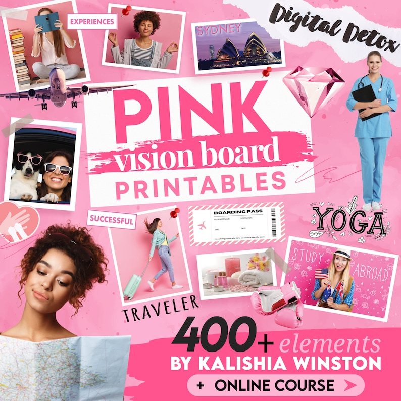 Pink Vision Board Printables - 400+ Powerful Images, Words, Phrases and ...