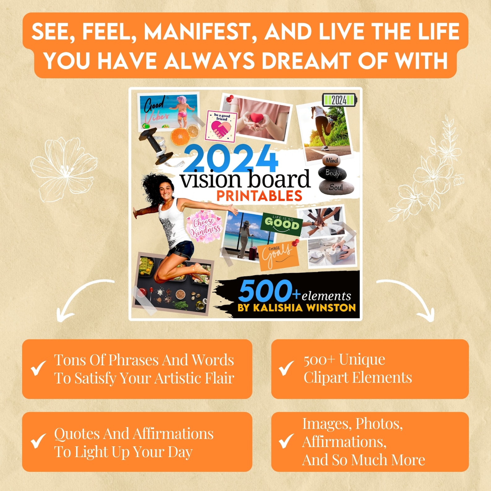 2024 Vision Board Printables 500 Images, Words, Affirmation Cards ...