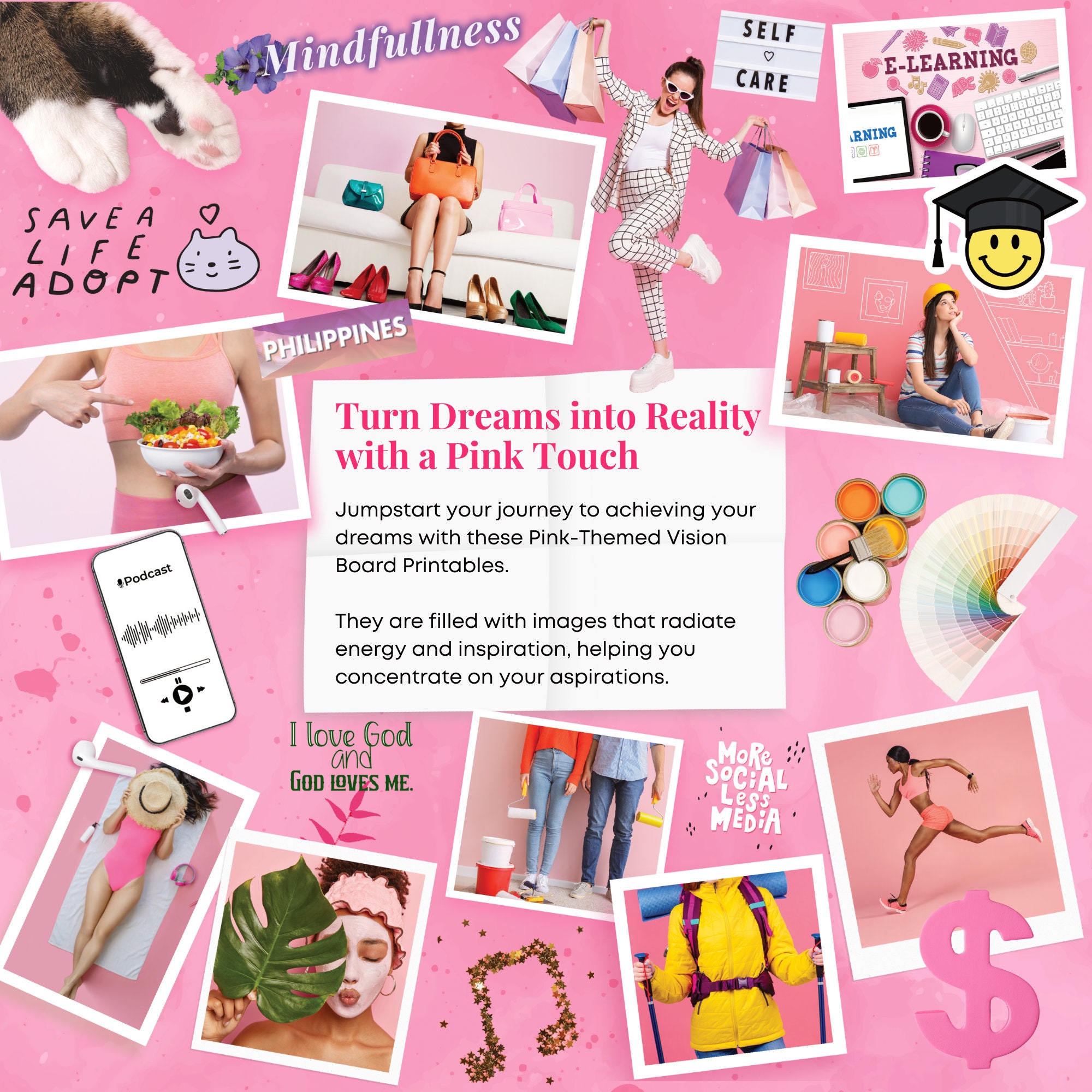 Pink Vision Board Printables - 400+ Powerful Images, Words, Phrases and ...
