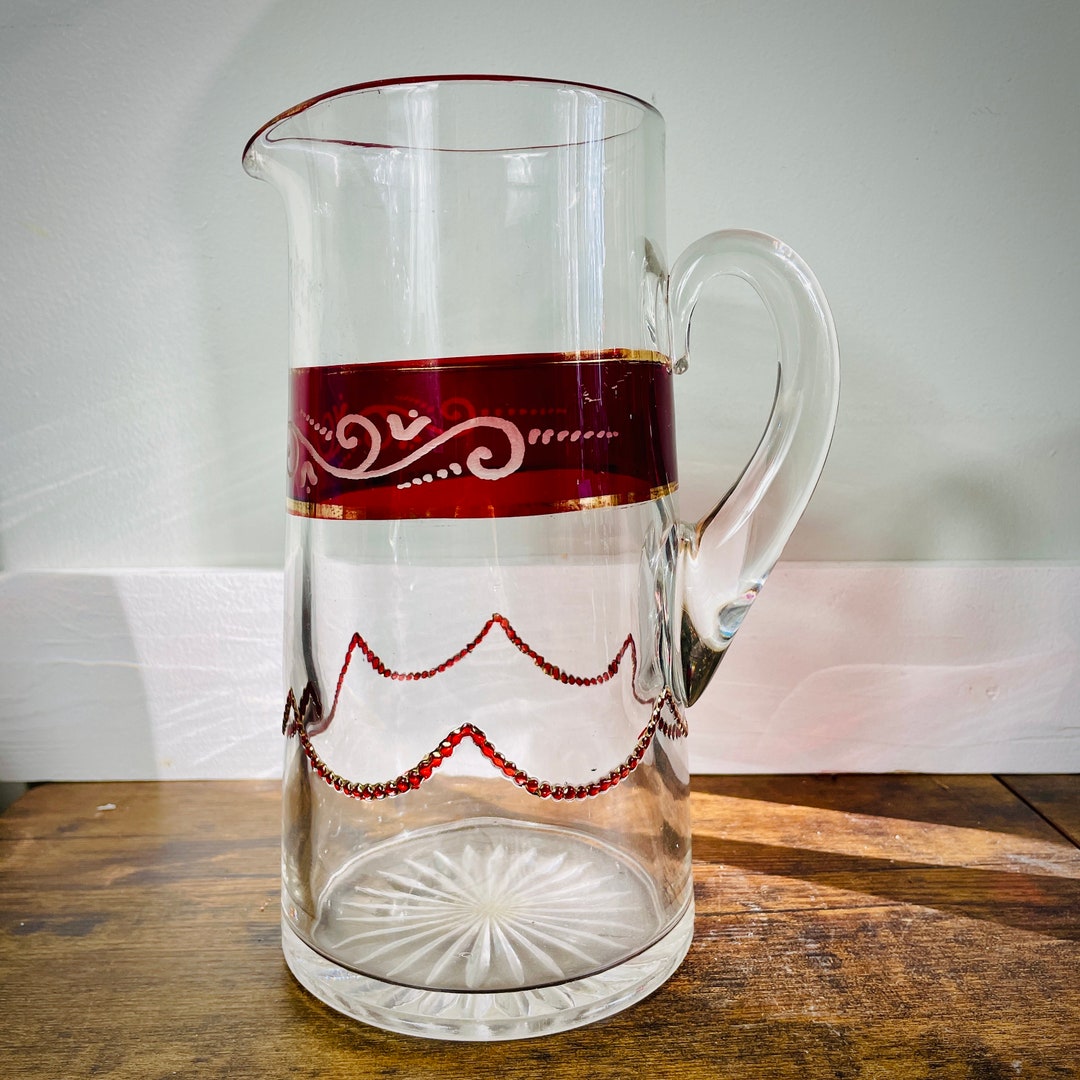 Antique 1898 Heisey Glass Beaded Swag Ruby Flash Pitcher - Etsy
