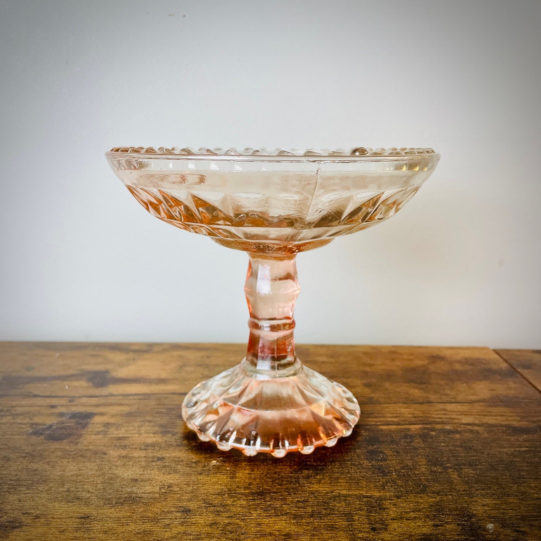Vintage Pink Depression Glass Compote Windsor Diamond - Etsy