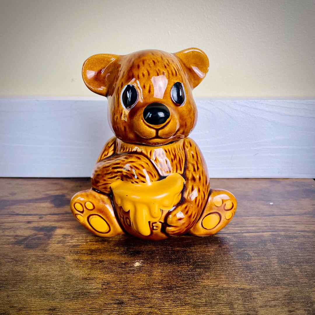 Vintage Teddy Bear Ceramic Honey Pot With Dipper Taiwan ROC - Etsy