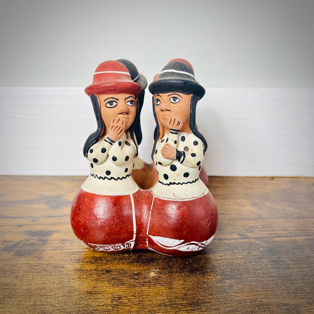 Vintage Peruvian Handmade Terra Cotta Pottery 4 Women Whistle Flute ...