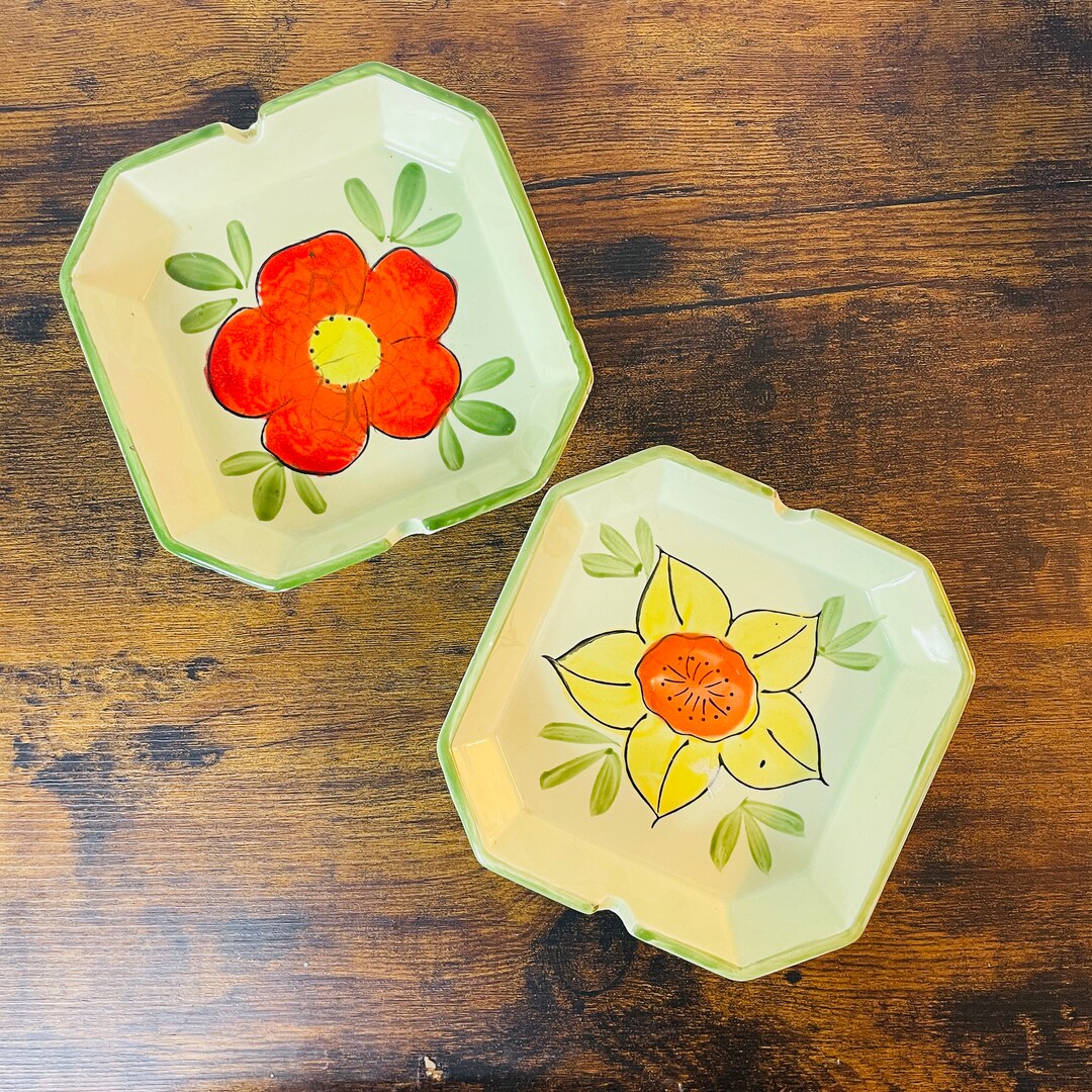Vintage Japanese Handpainted Ceramic Ashtrays Daffodil Poppy Floral - Etsy