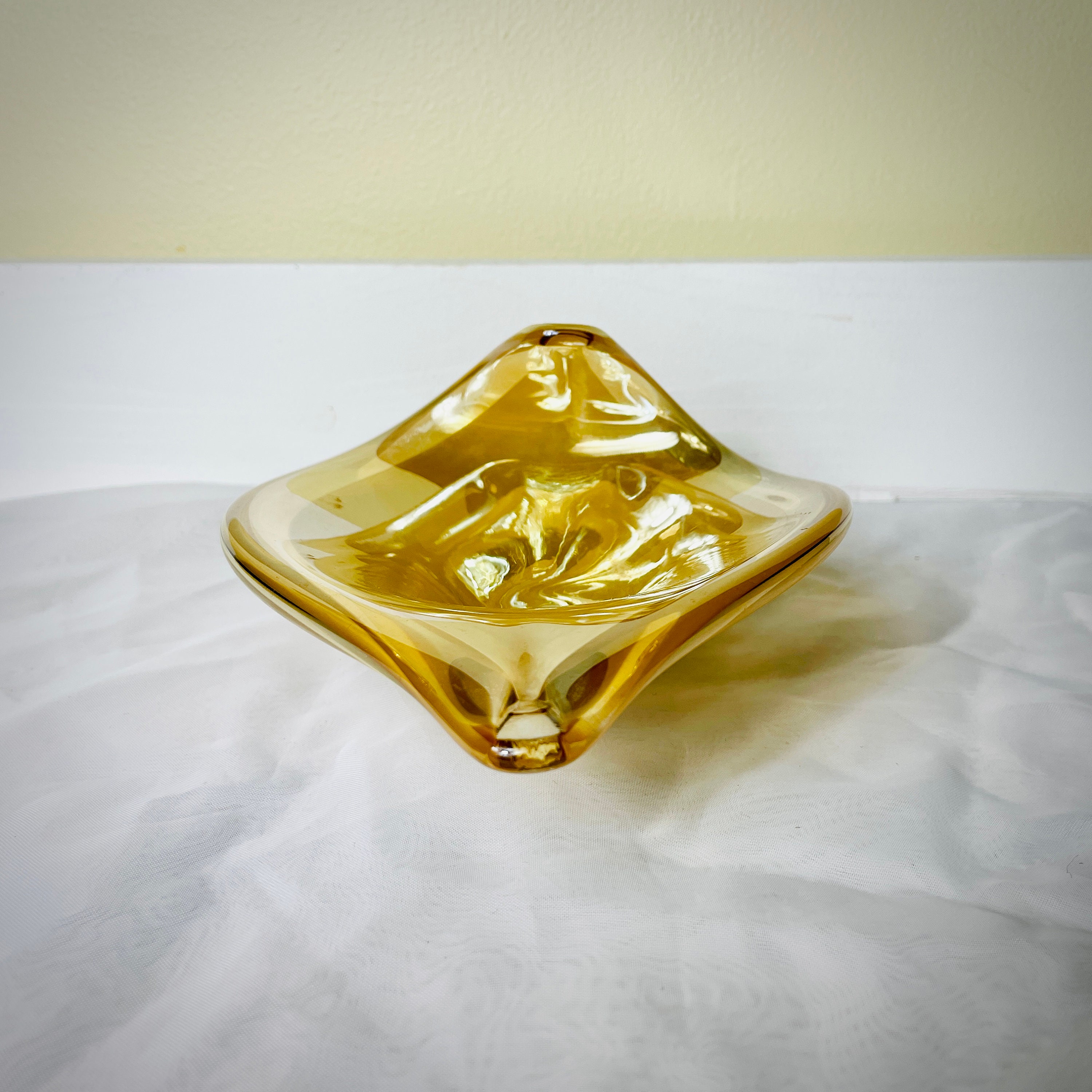 Vintage Linea Astuni Italian Art Glass Iridescent Yellow Dish - Etsy