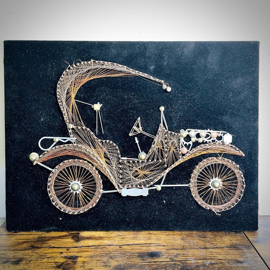 Vintage Car Metal String Art on Black Velvet - Etsy