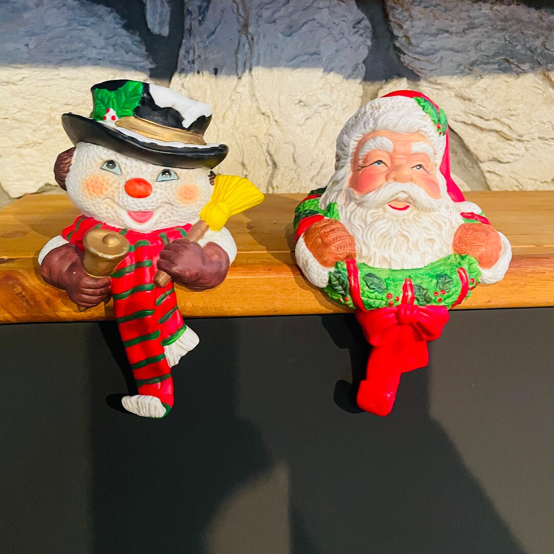 Vintage Santa Claus Frosty the Snowman Mantel Stocking Hooks - Etsy
