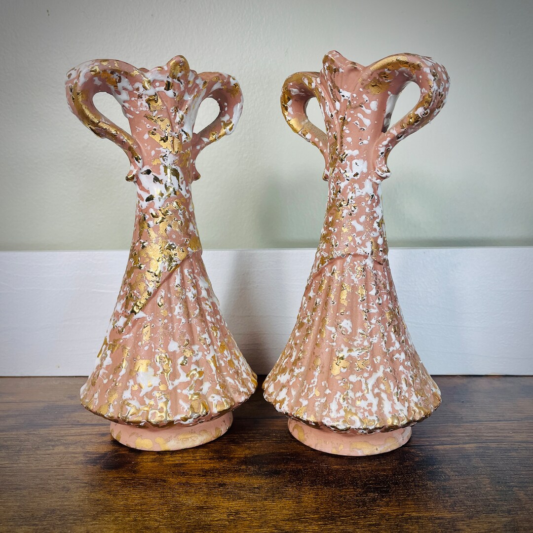 Vintage MCM Savoy Pink Gold Speckled Vases Mid Century Modern - Etsy