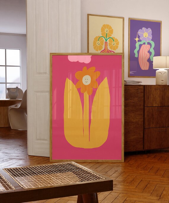 Funky Retro Flower Wall Art Print Hippie Vibes Fun Colorful - Etsy