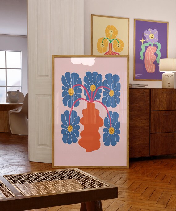 Funky Retro Flower Wall Art Print Hippie Vibes Fun Colorful - Etsy
