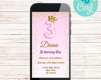 Princess 3rd Birthday Party Invite - Etsy