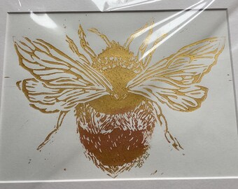 Winter Golden Bee Print on Black and Navy - Etsy