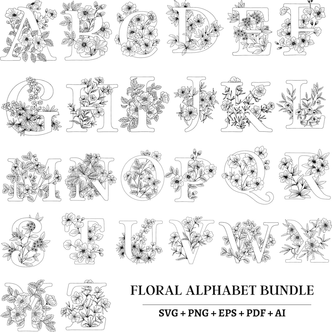 Floral Alphabets SVG, Flower Monogram Frame Alphabet, Floral Letters ...