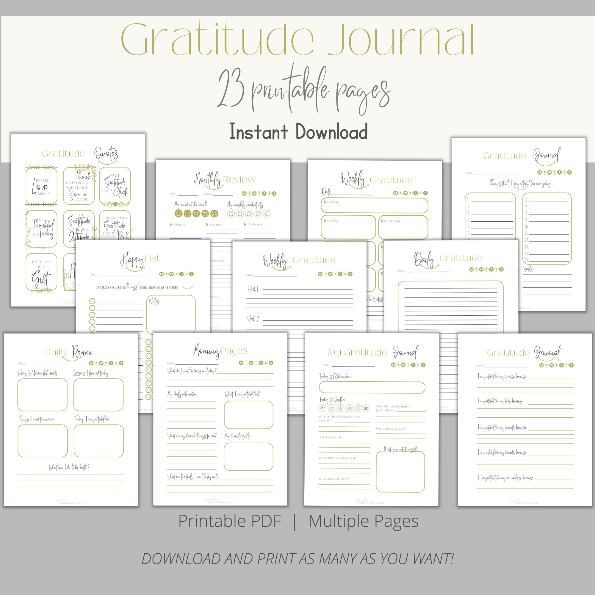 Gratitude Journal Printable, Affirmation Planner, Wellness Notebook - Etsy