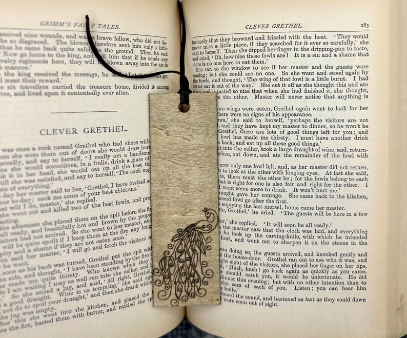 Wooden Peacock Bookmark With Leather Tassel | Two Color Options - Etsy