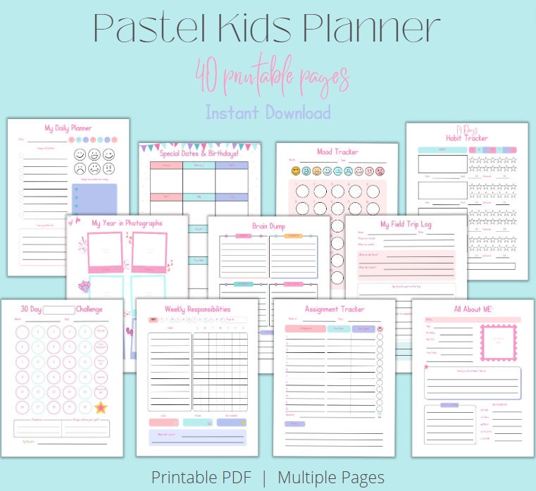 Printable Kids Pastel Planner, Homeschool Student Organizer - Etsy