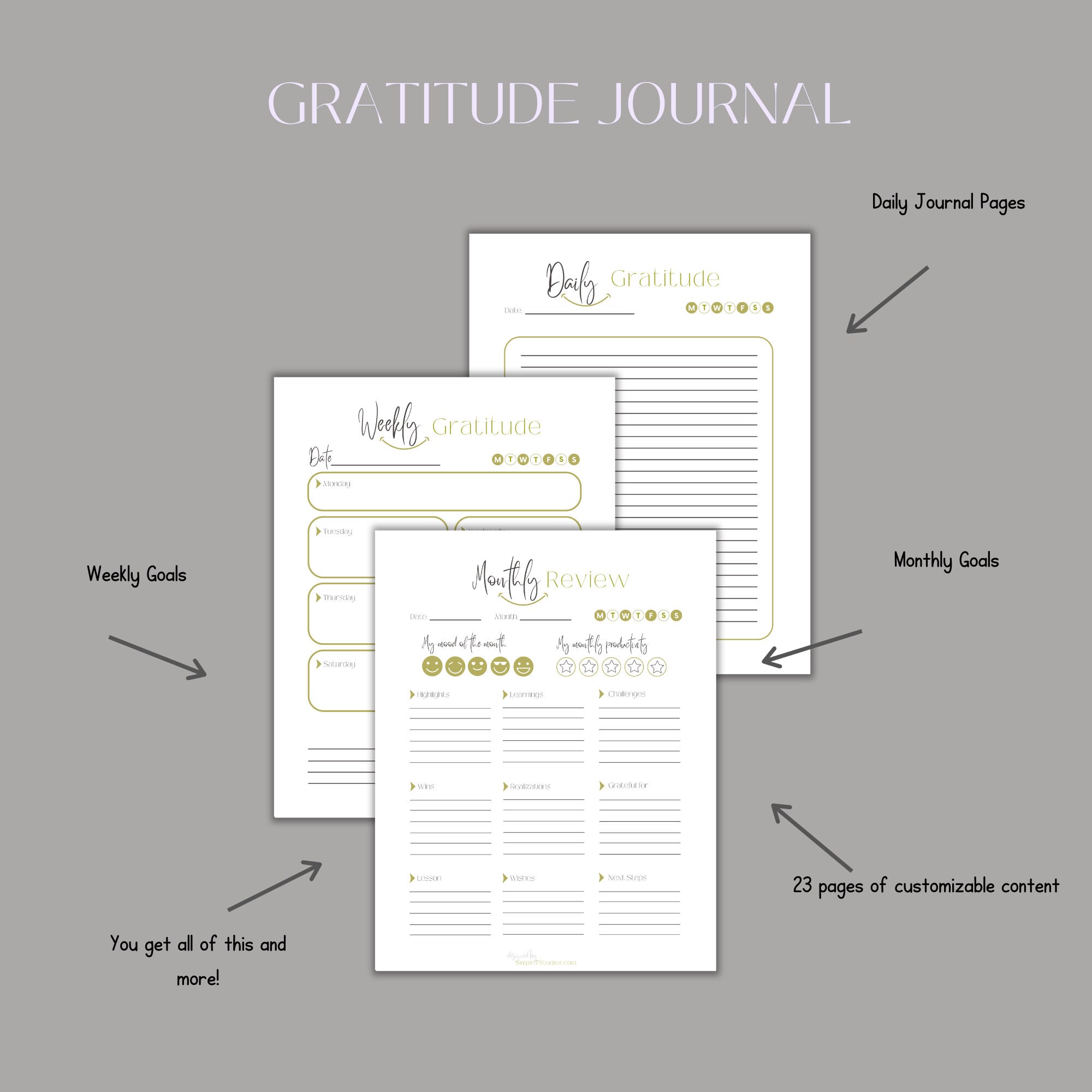 Gratitude Journal Printable, Affirmation Planner, Wellness Notebook - Etsy