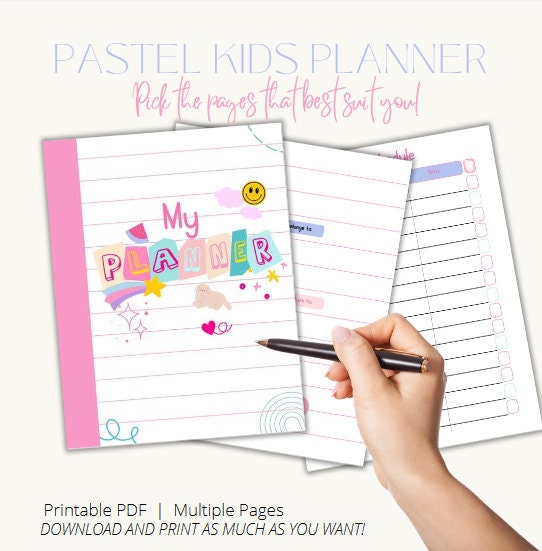 Printable Kids Pastel Planner, Homeschool Student Organizer - Etsy