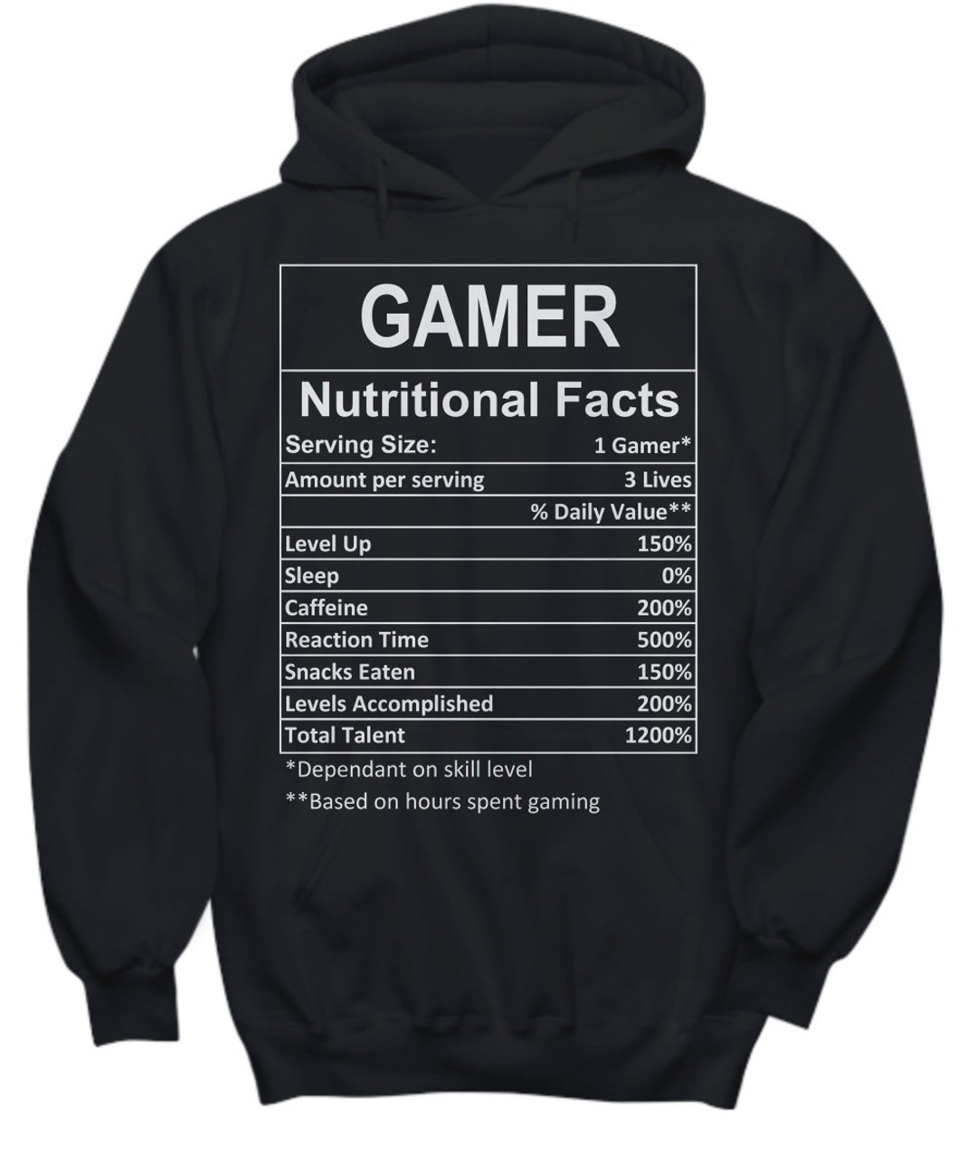 Gamer Nutrition Facts Hoodie, Gamer Nutrition Facts, Gamer Nutritional ...